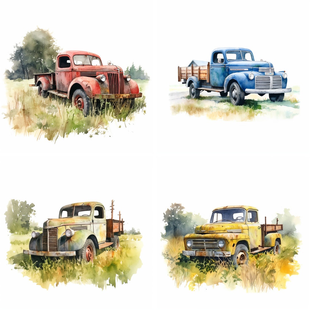 Watercolor Old Farm Truck Clipart Bundle - 32 High Quality Pngs ...