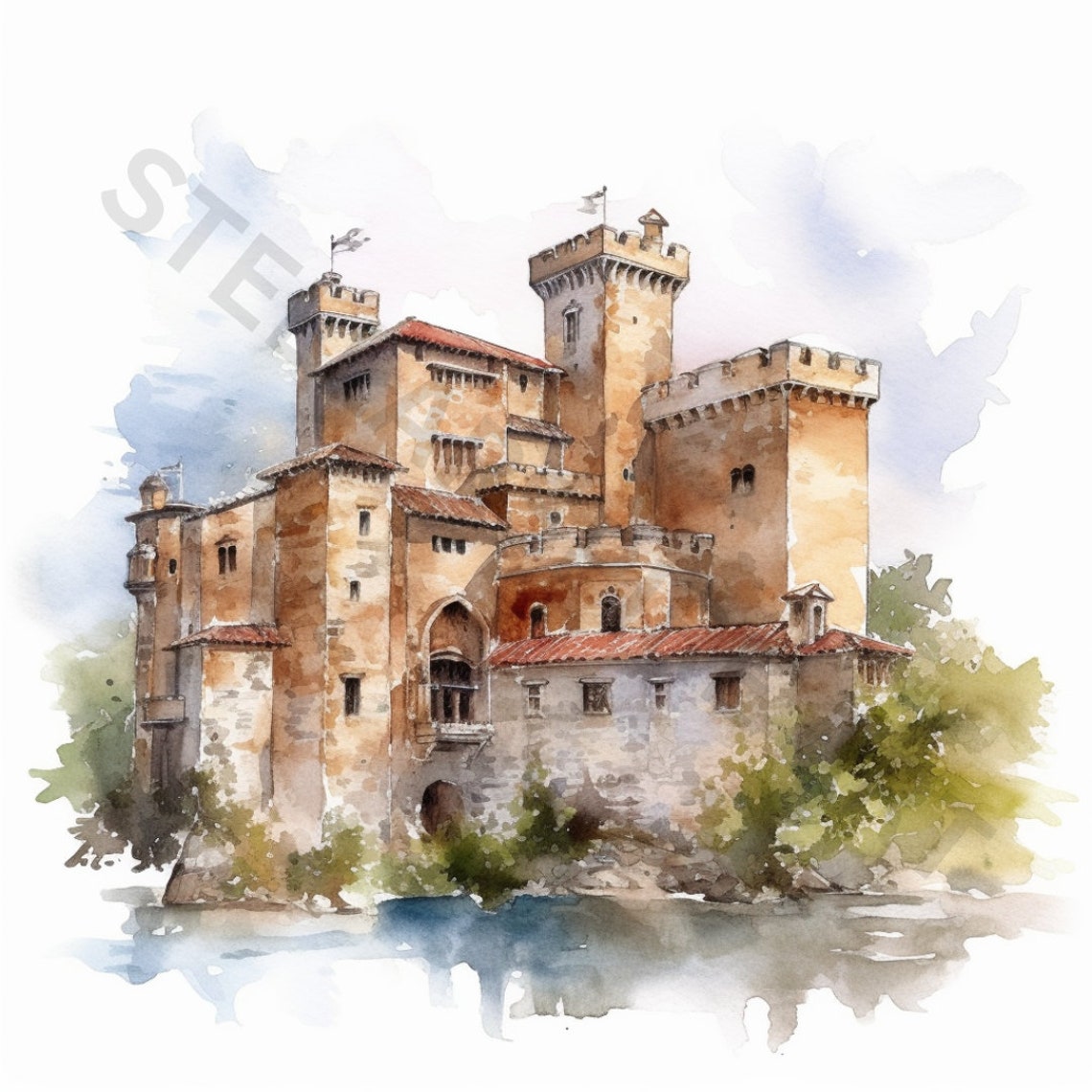 Watercolor Medieval Castle Clipart 8 High Quality Pngs - Etsy
