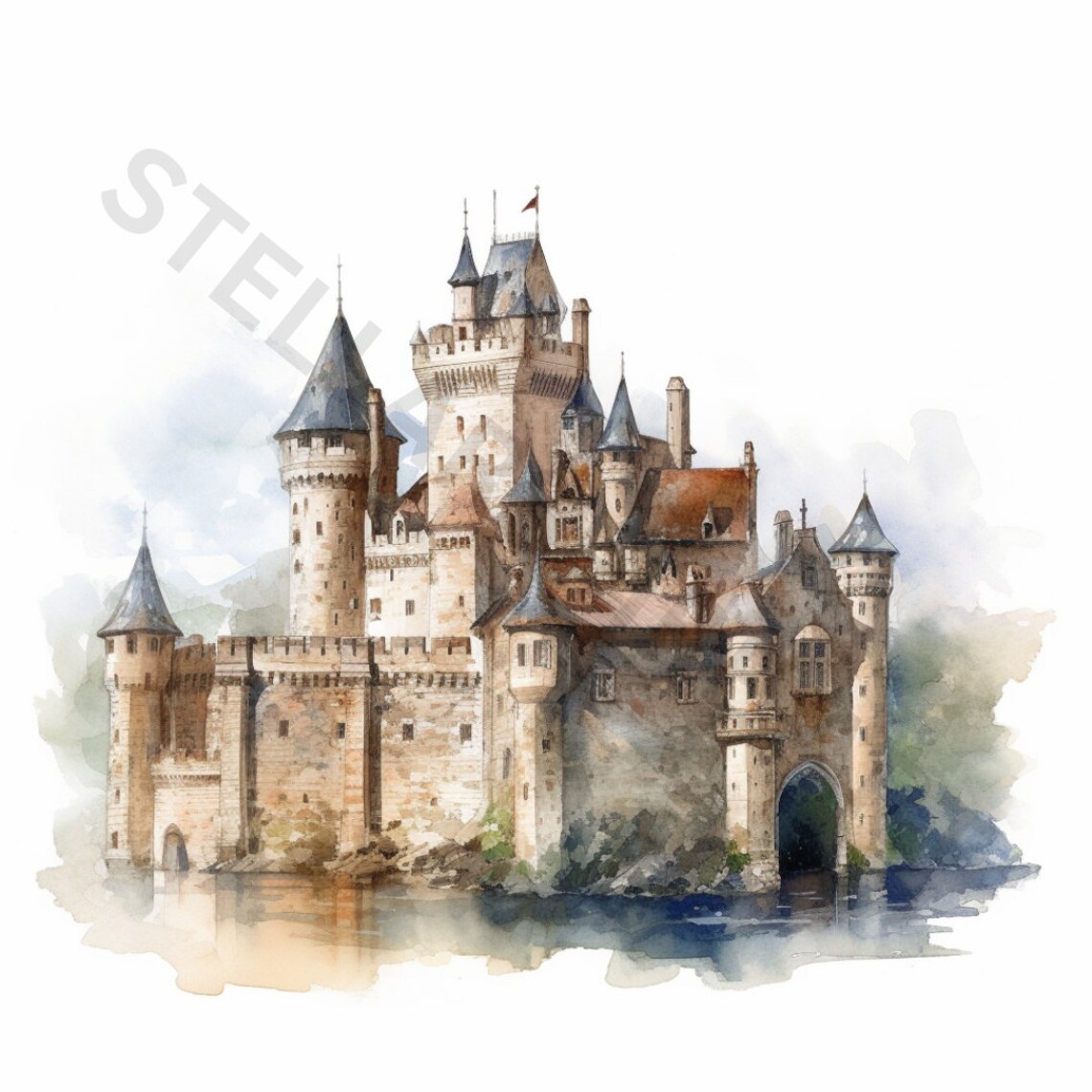 Watercolor Medieval Castle Clipart 8 High Quality Pngs Digital Download ...