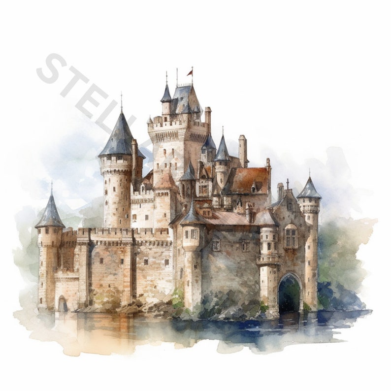 Watercolor Medieval Castle Clipart - 8 High Quality Pngs - Digital ...