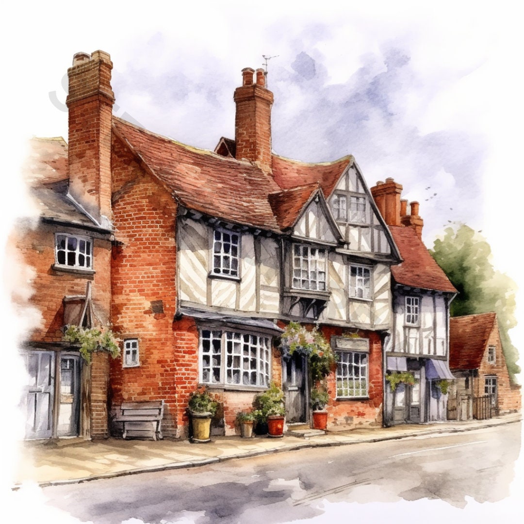 Watercolor Old English Town Clipart - 8 High Quality Pngs - Digital ...