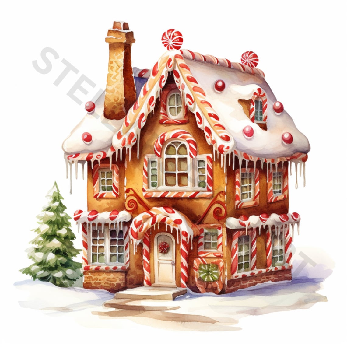 Watercolor Gingerbread House 8 High Quality Pngs Digital Download for ...