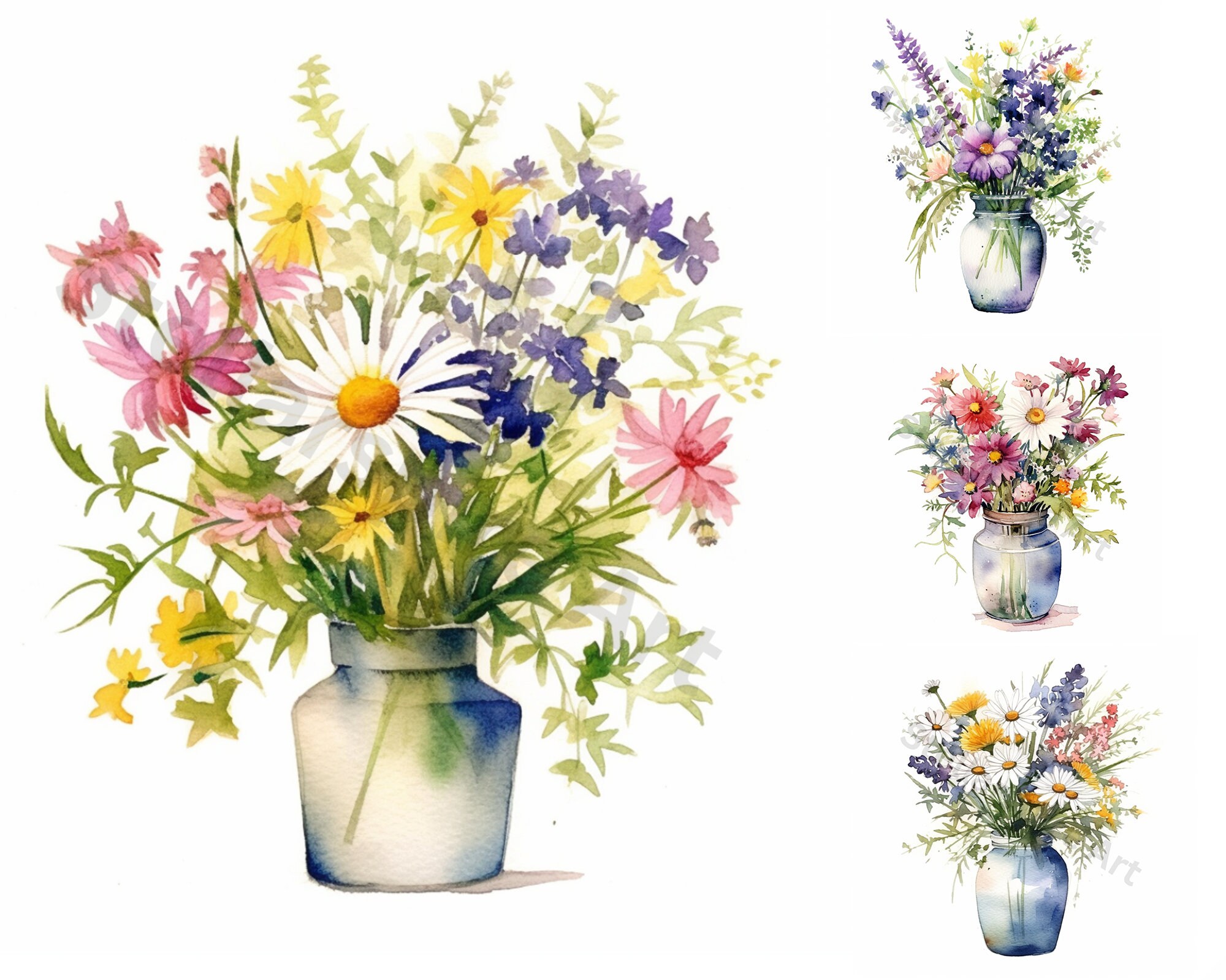 Watercolor Wildflowers Clipart - 8 High Quality Pngs - Digital Download ...