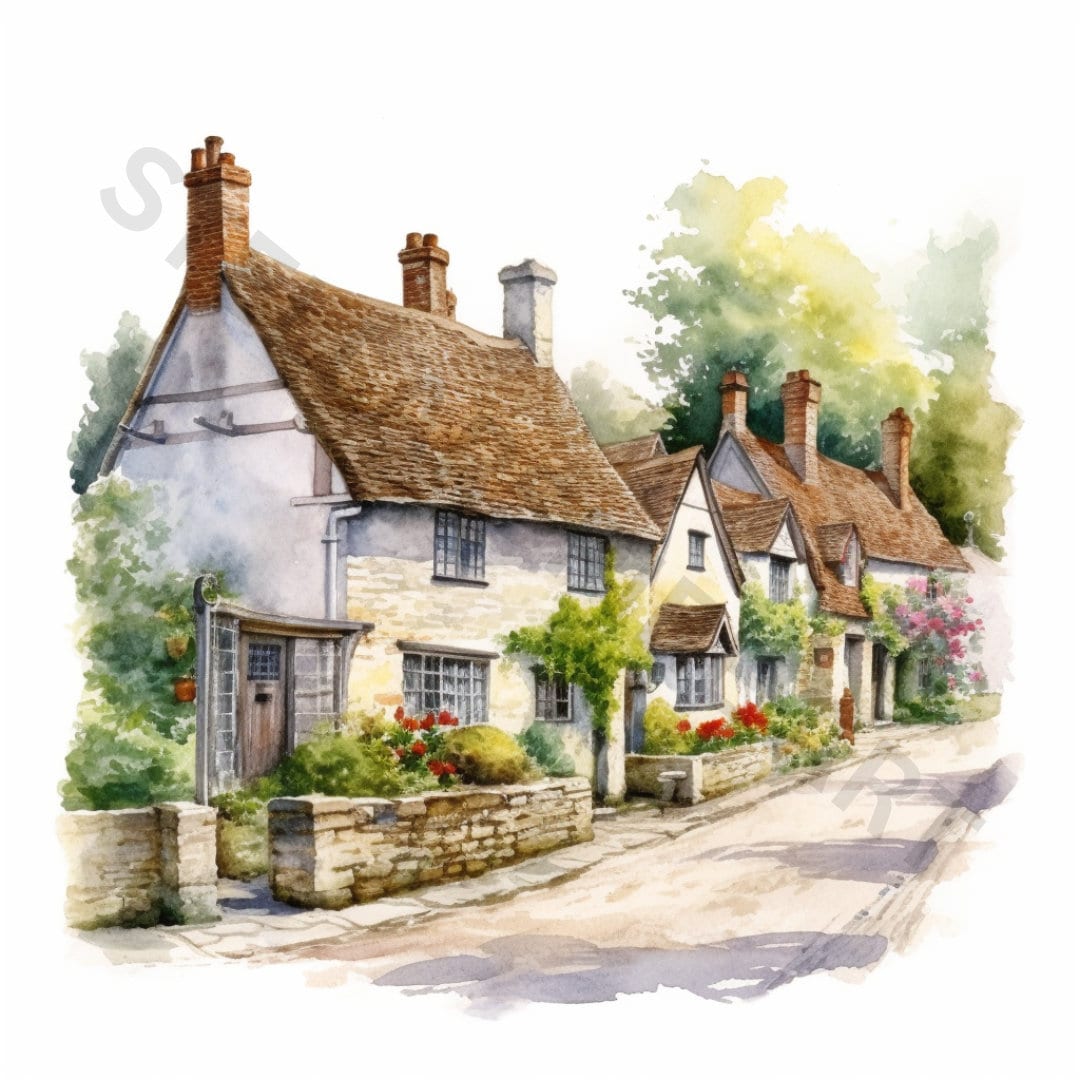 Watercolor Old English Town Clipart - 8 High Quality Pngs - Digital ...