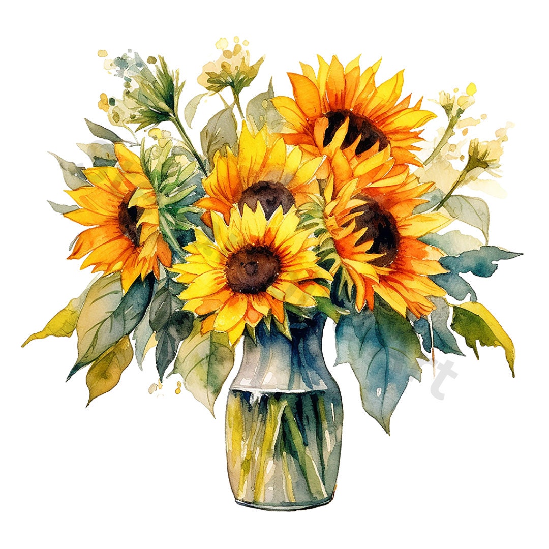 Watercolor Sunflowers Clipart - 8 High Quality Pngs - Digital Download ...