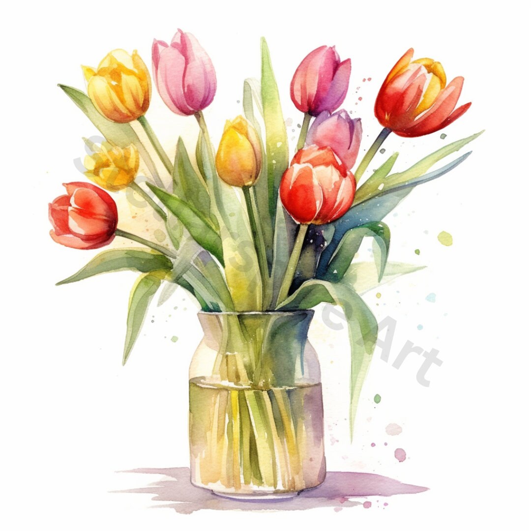 Watercolor Tulips Clipart 8 High Quality Pngs Digital - Etsy