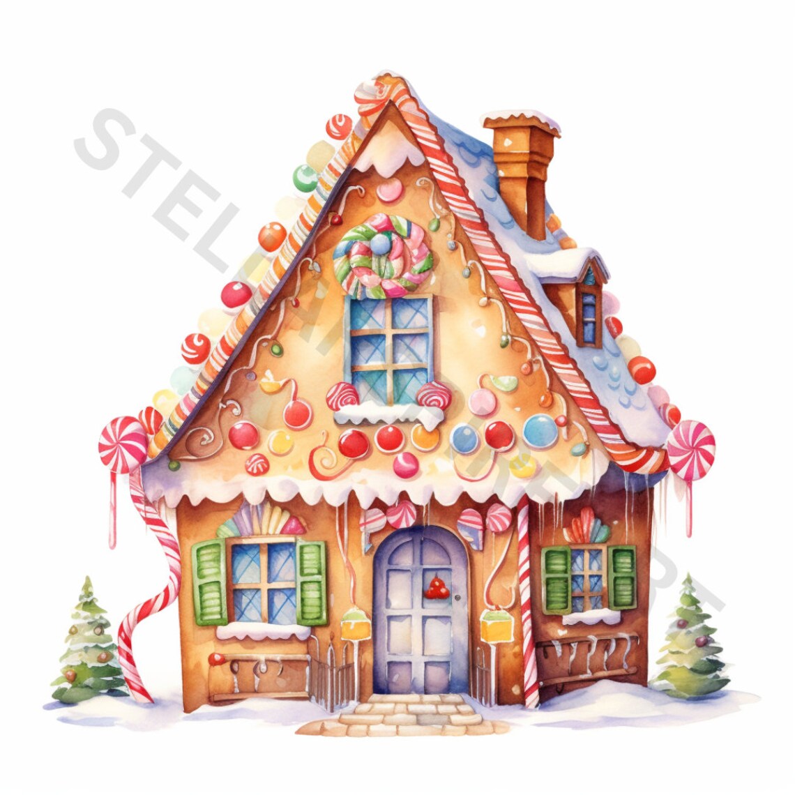 Watercolor Gingerbread House 8 High Quality Pngs Digital Download for ...