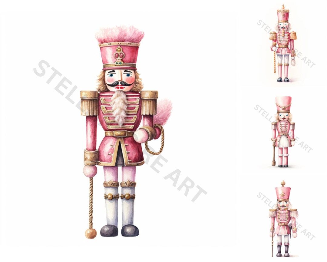 Watercolor Pink Christmas Nutcracker Clipart - 8 High Quality Pngs ...