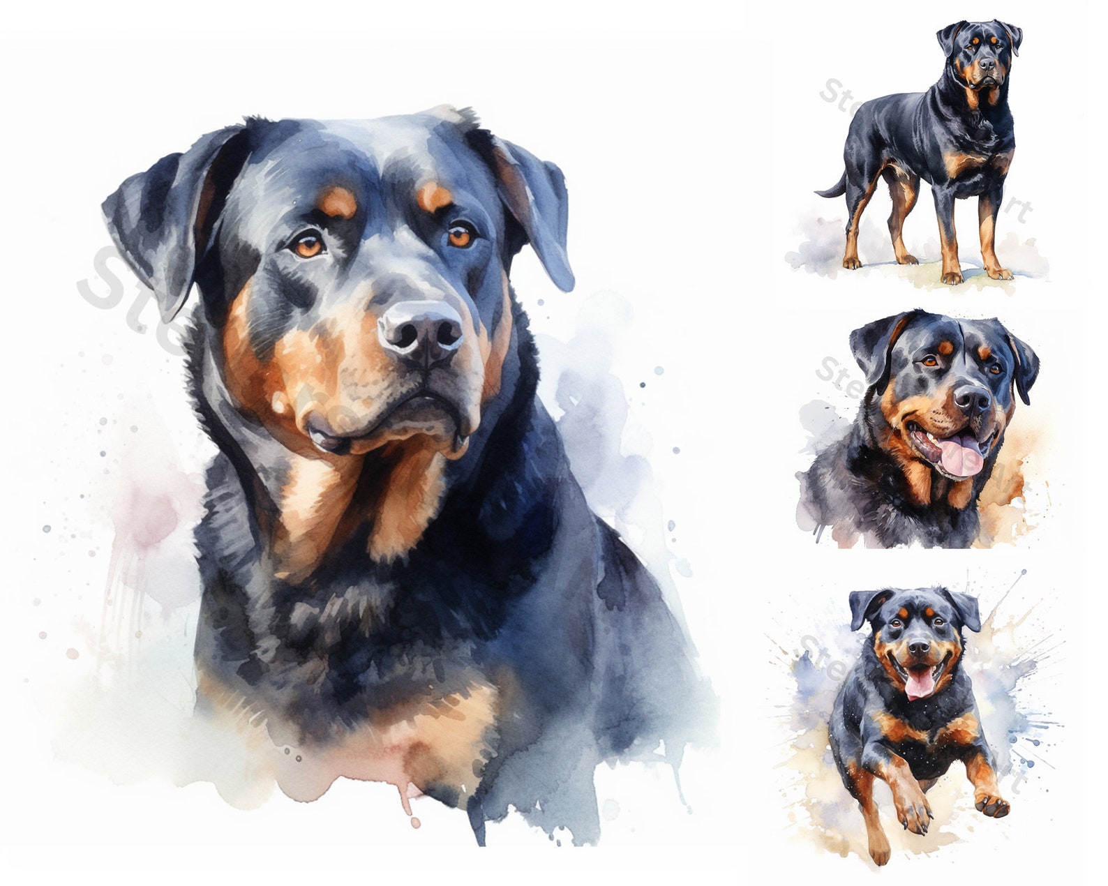 Watercolor Rottweiler Clipart - 8 High Quality Pngs - Digital Download ...