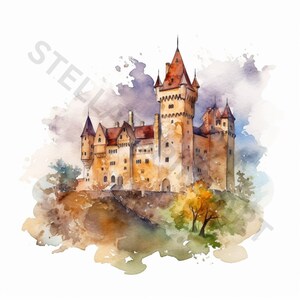 Watercolor Medieval Castle Clipart - 8 High Quality Pngs - Digital ...