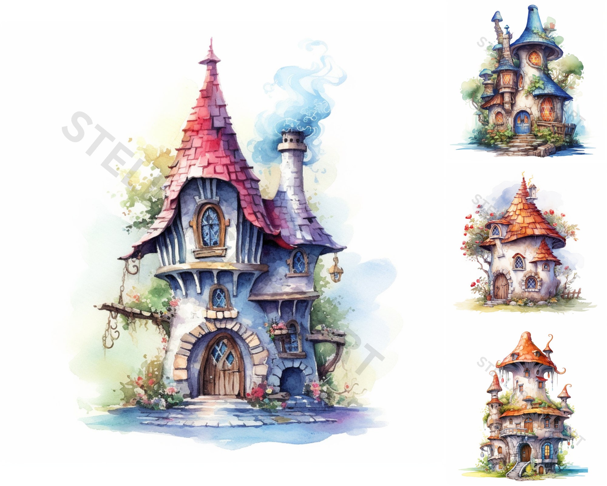 Watercolor Fairy House Clipart - 16 High Quality Pngs - Digital ...