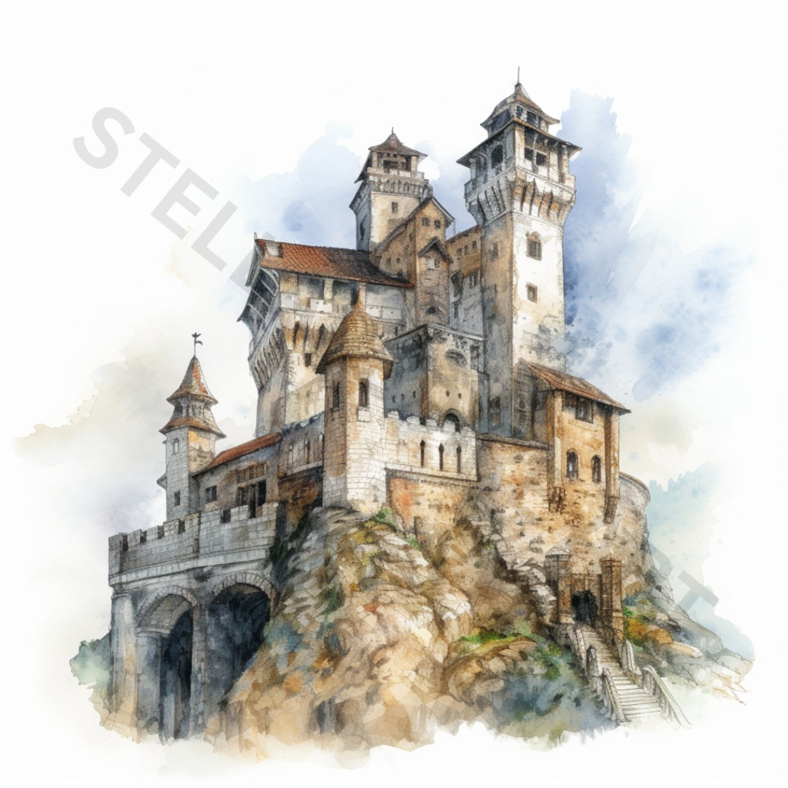 Watercolor Medieval Castle Clipart - 8 High Quality Pngs - Digital ...