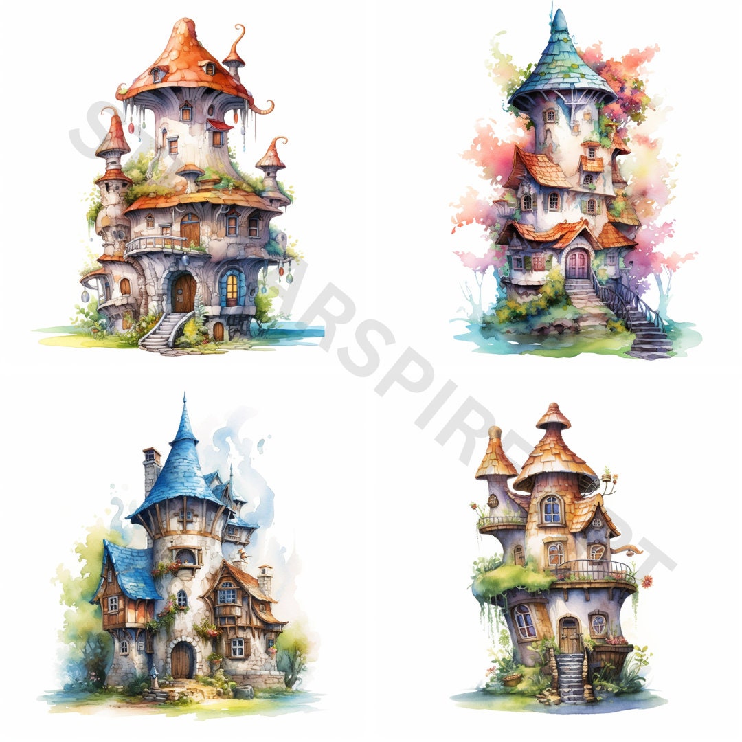 Watercolor Fairy House Clipart - 16 High Quality Pngs - Digital ...