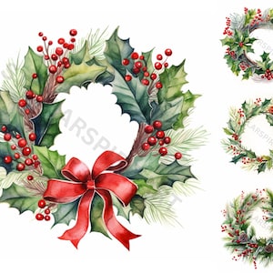 Watercolor Christmas Wreath Bundle- 8 High Quality Pngs - Digital ...