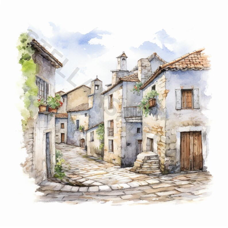 Watercolor Old French Town Clipart - 8 High Quality Pngs - Digital ...