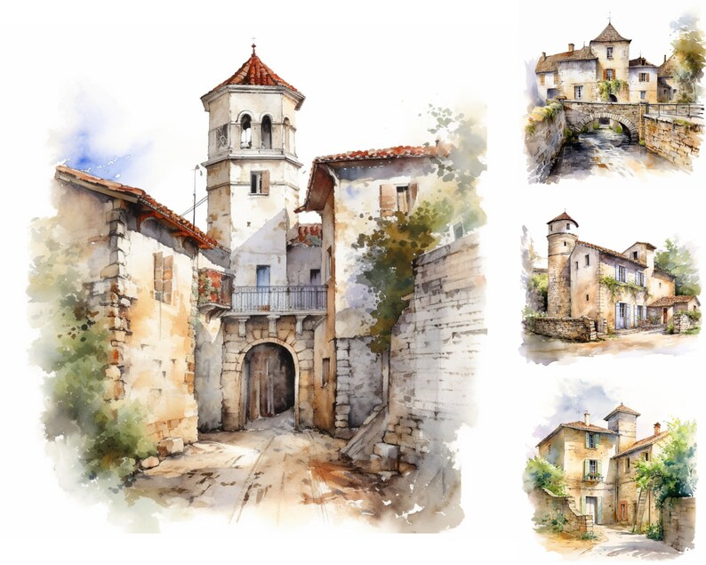 Watercolor Old French Town Clipart - 8 High Quality Pngs - Digital ...