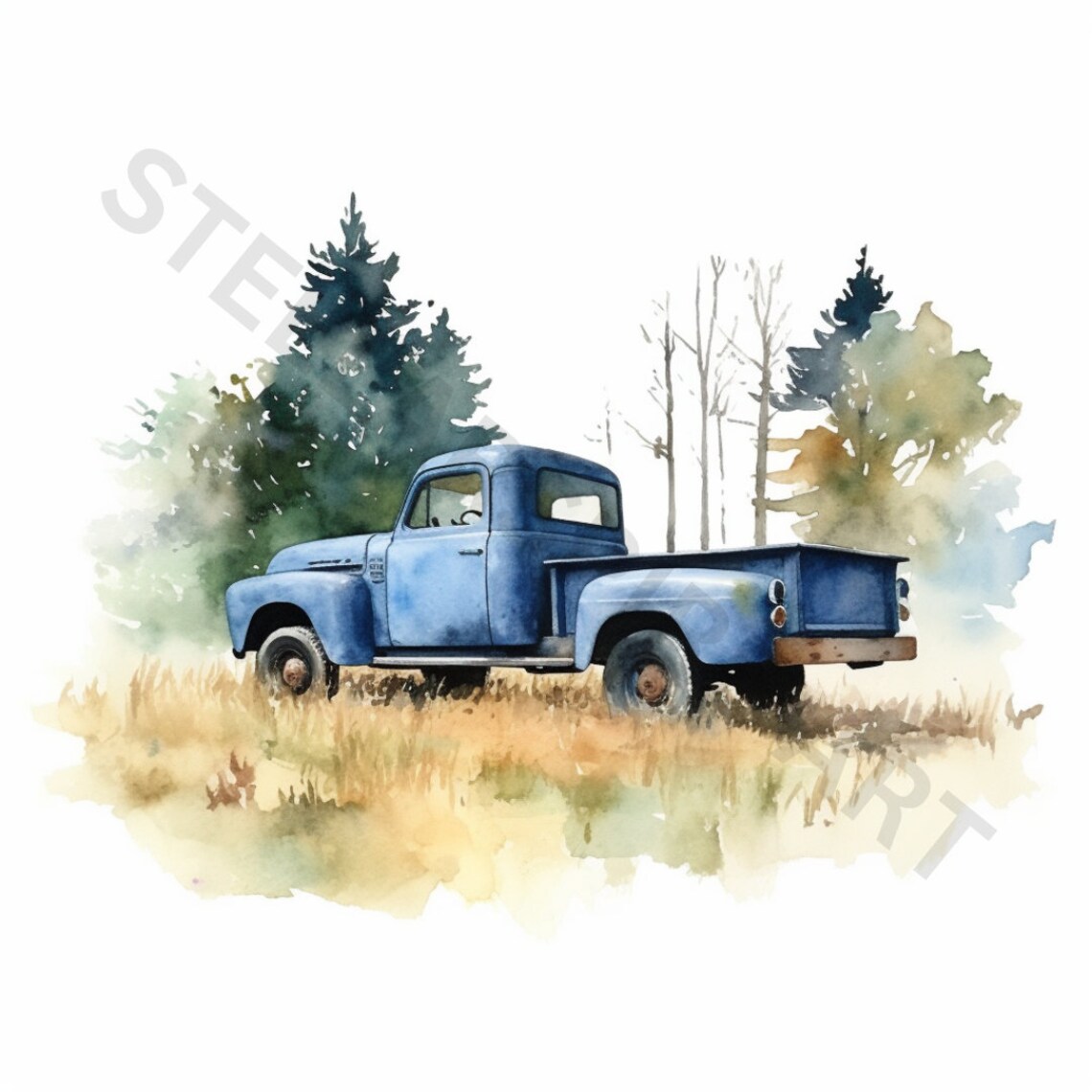 Watercolor Old Blue Farm Truck Clipart - 8 High Quality Pngs - Digital ...