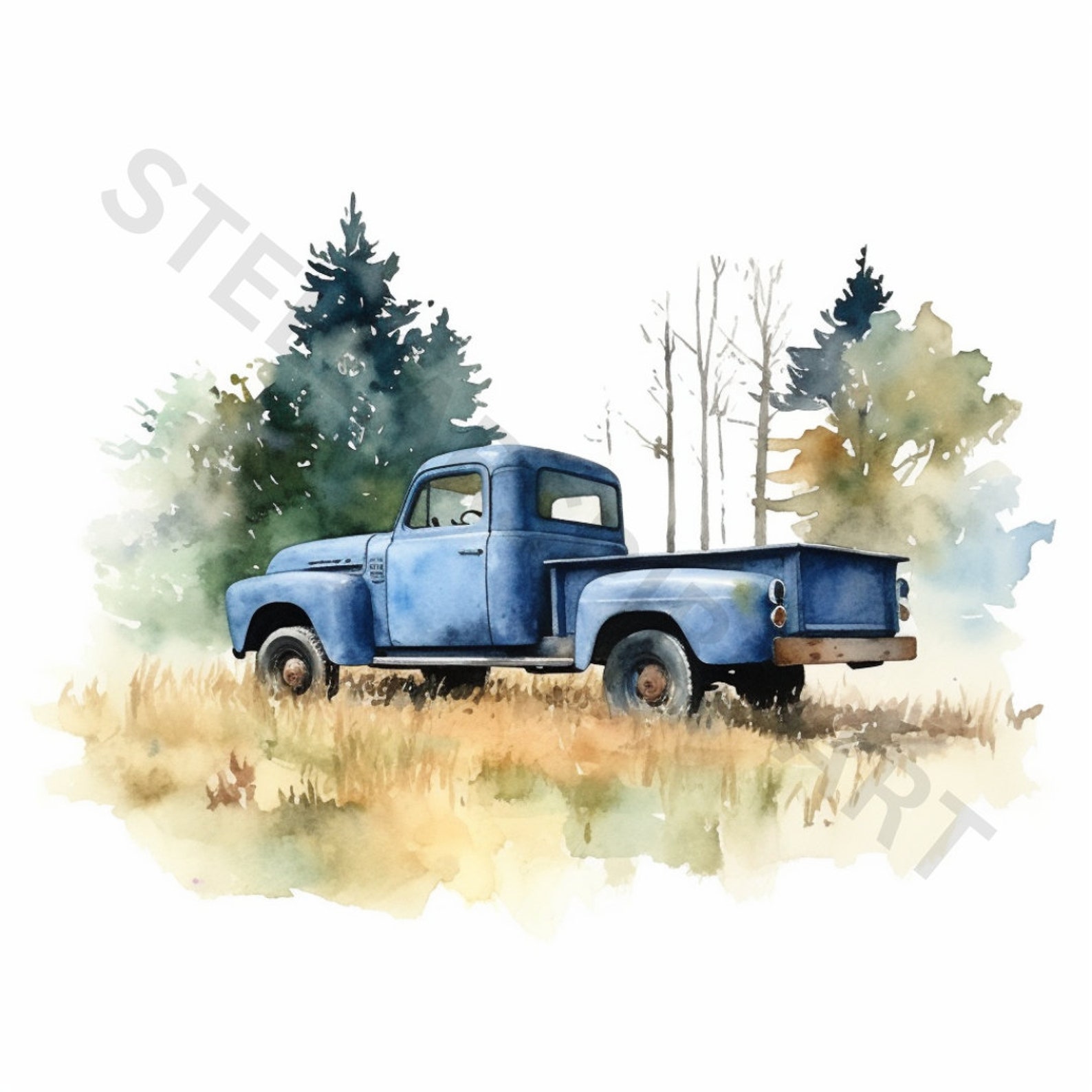 Watercolor Old Blue Farm Truck Clipart - 8 High Quality Pngs - Digital ...