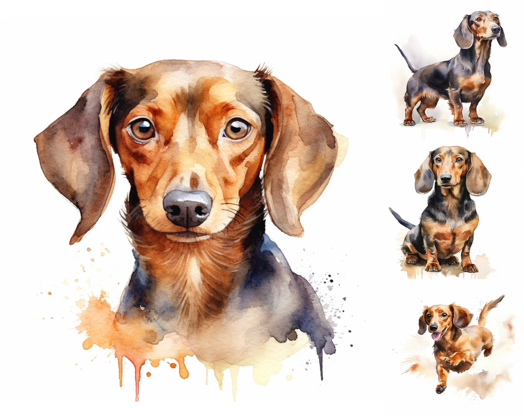 Watercolor Dachshund Clipart - 8 High Quality Pngs - Digital Download ...