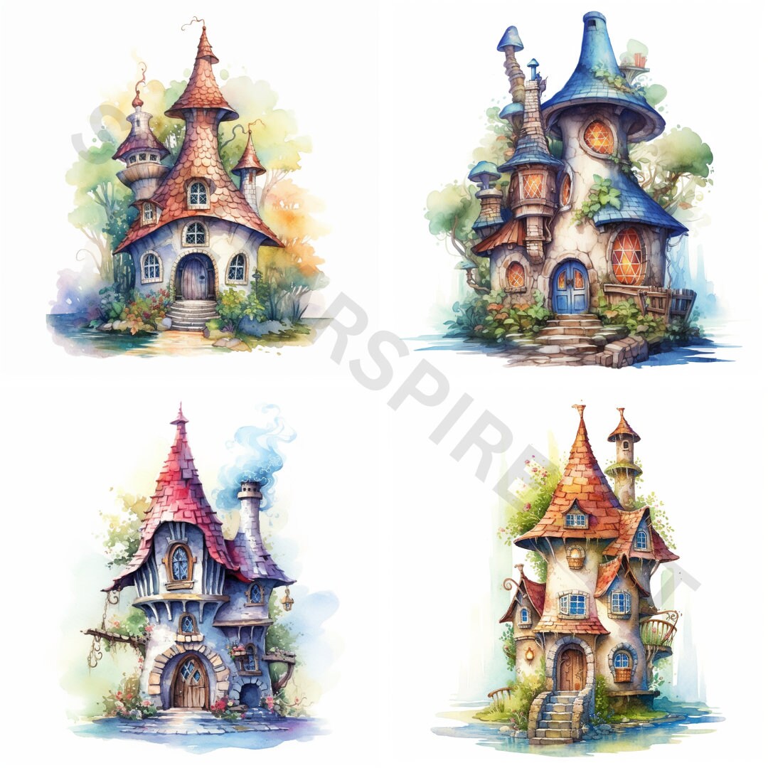Watercolor Fairy House Clipart - 16 High Quality Pngs - Digital ...