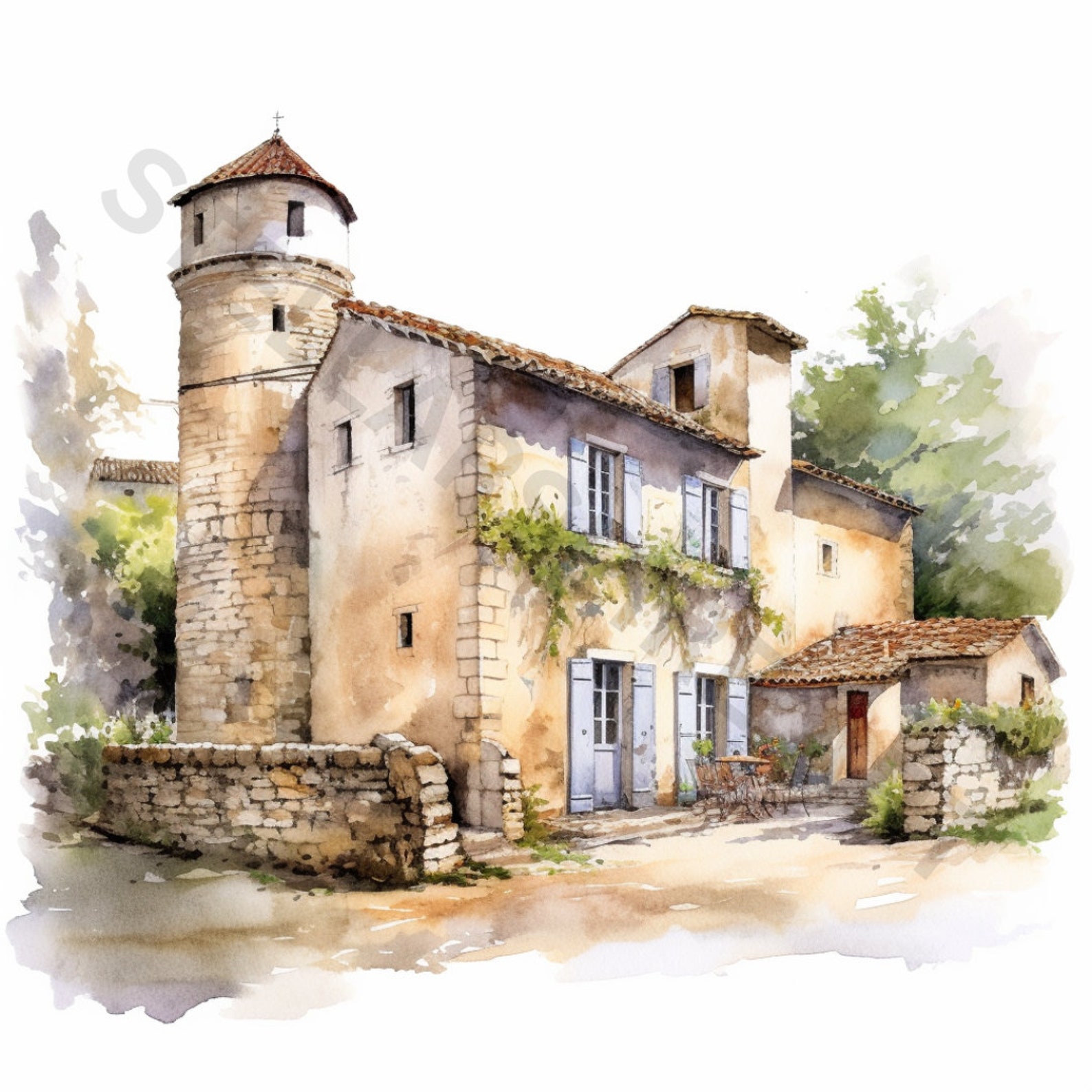 Watercolor Old French Town Clipart - 8 High Quality Pngs - Digital ...