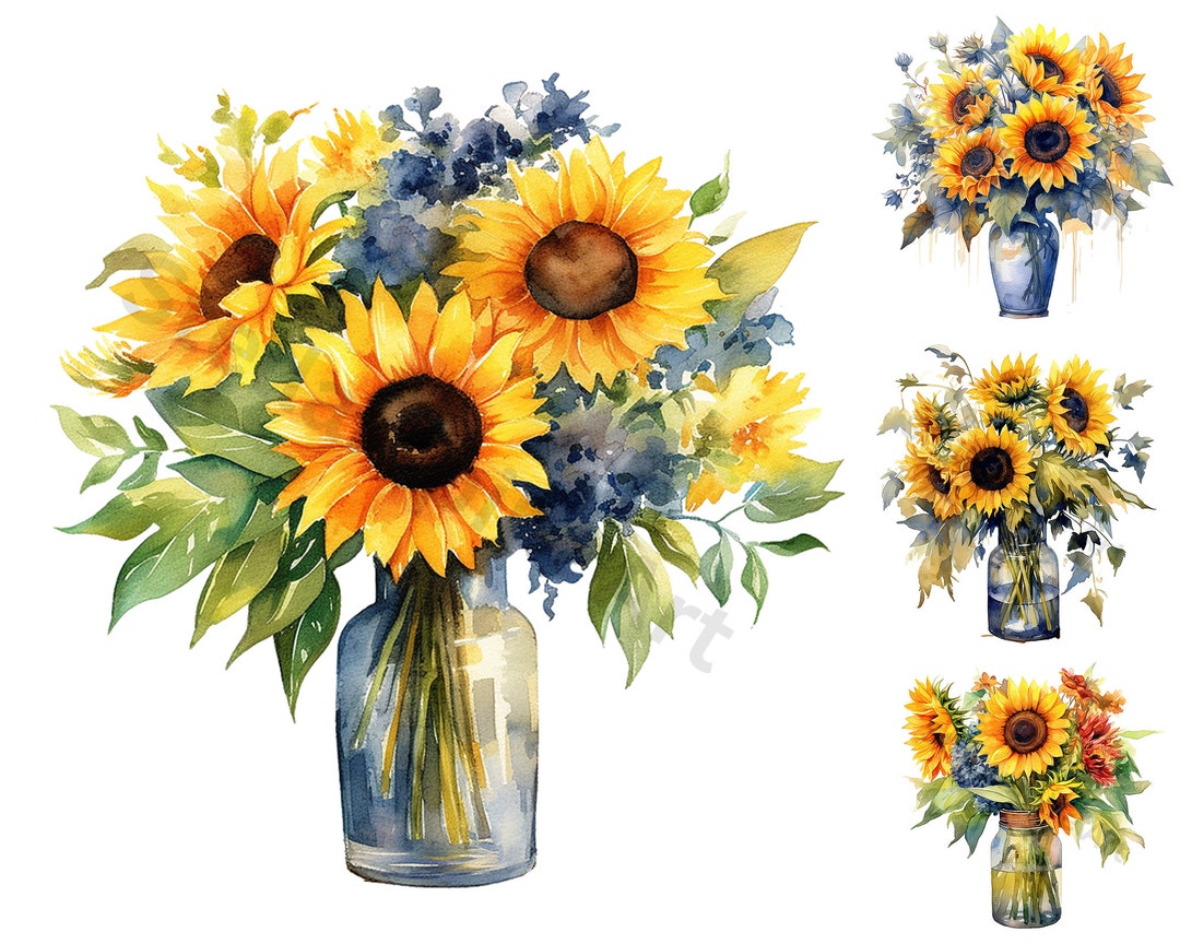 Watercolor Sunflowers Clipart - 8 High Quality Pngs - Digital Download ...