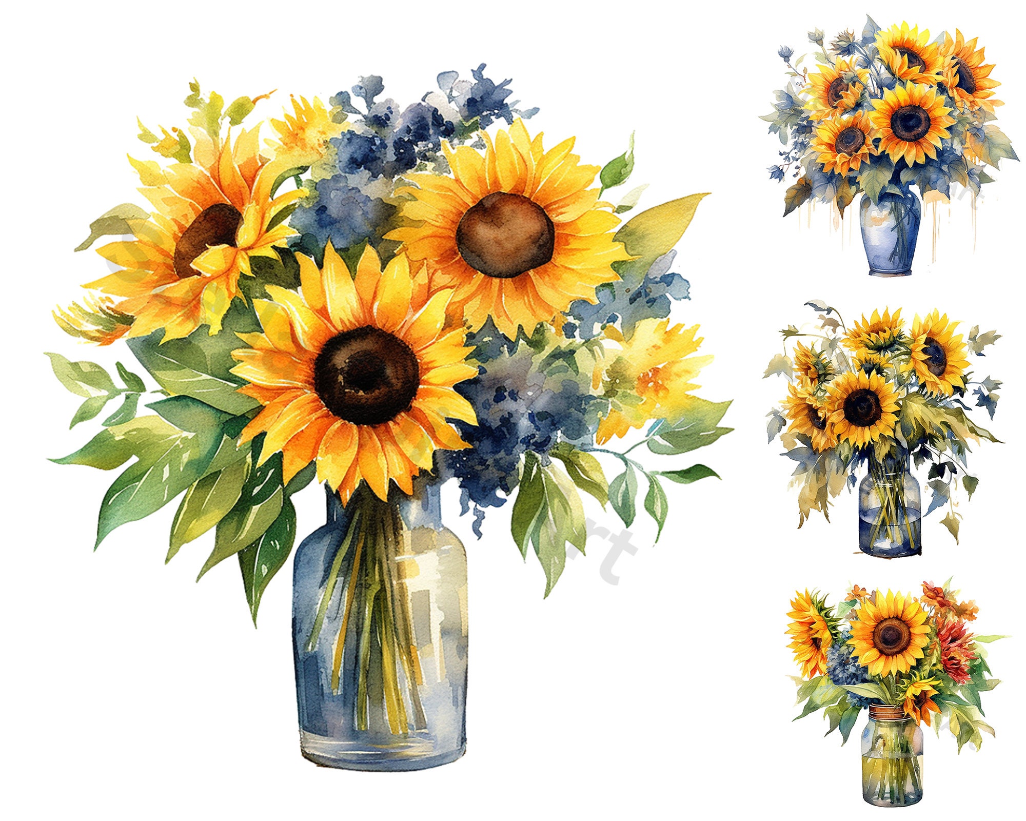 Watercolor Sunflowers Clipart - 8 High Quality Pngs - Digital Download ...