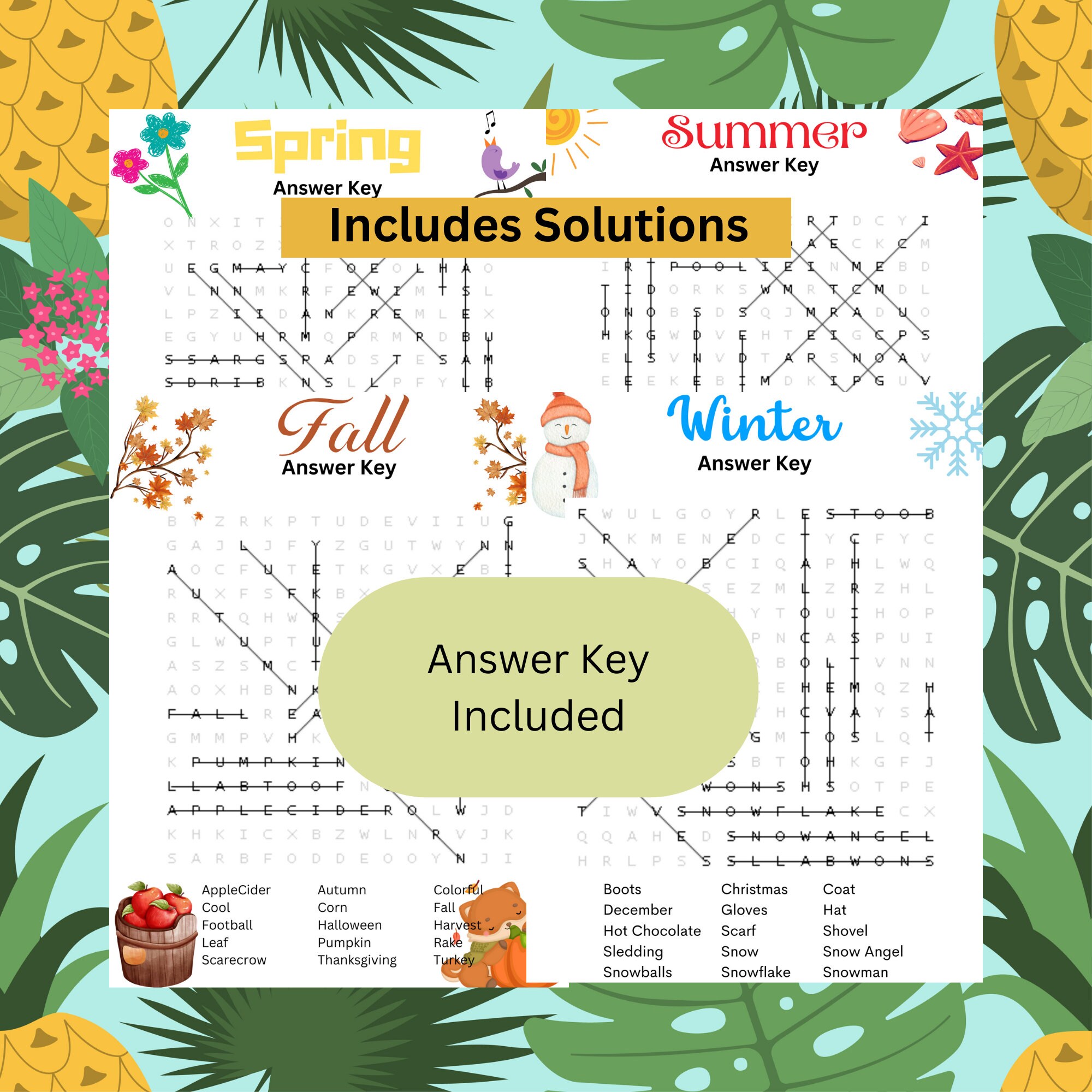Four Seasons Printable Word Search Puzzle Activity Worksheet for Kids ...