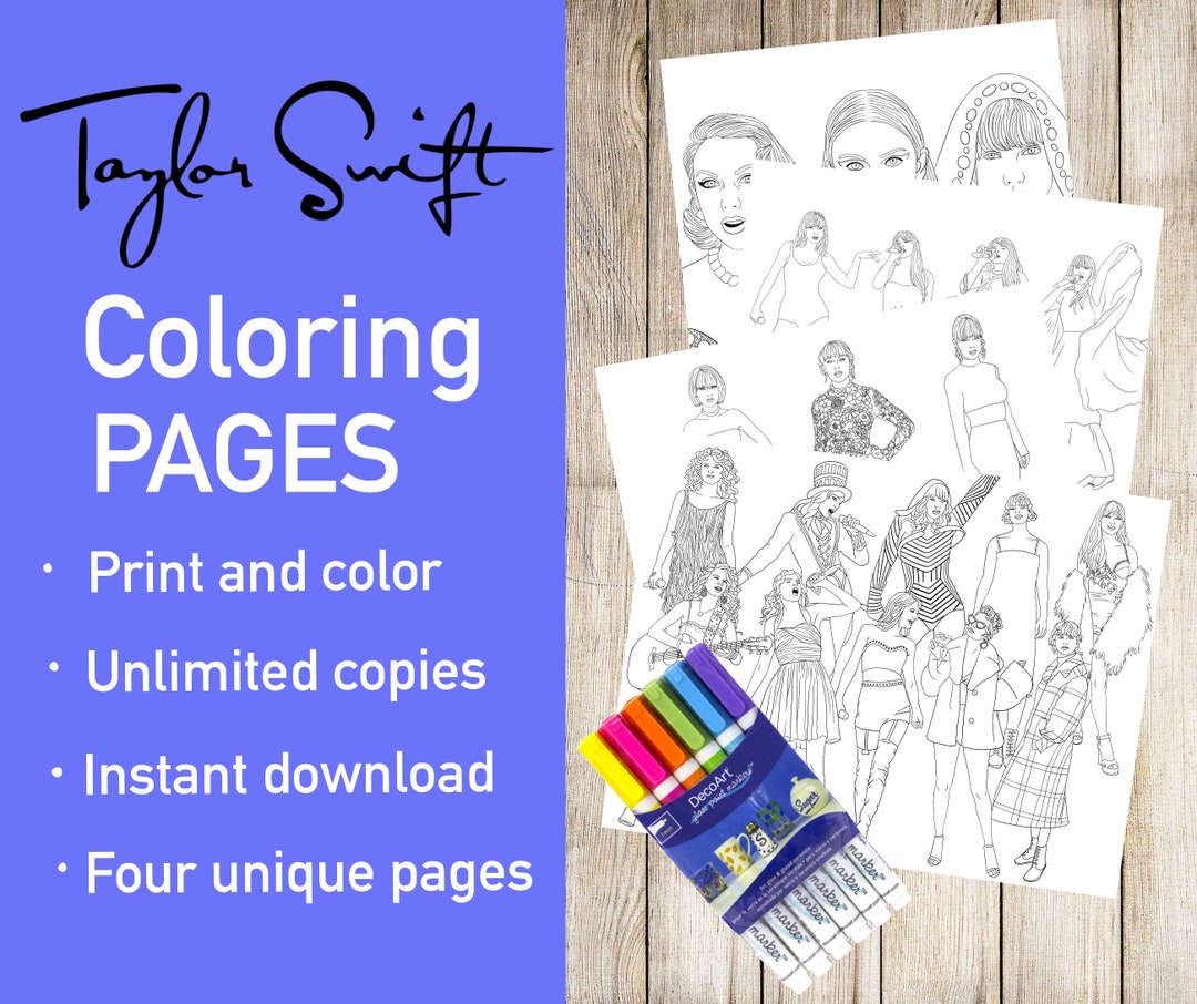 Taylor Swift Coloring Book | FOUR Downloadable Pages! - Etsy