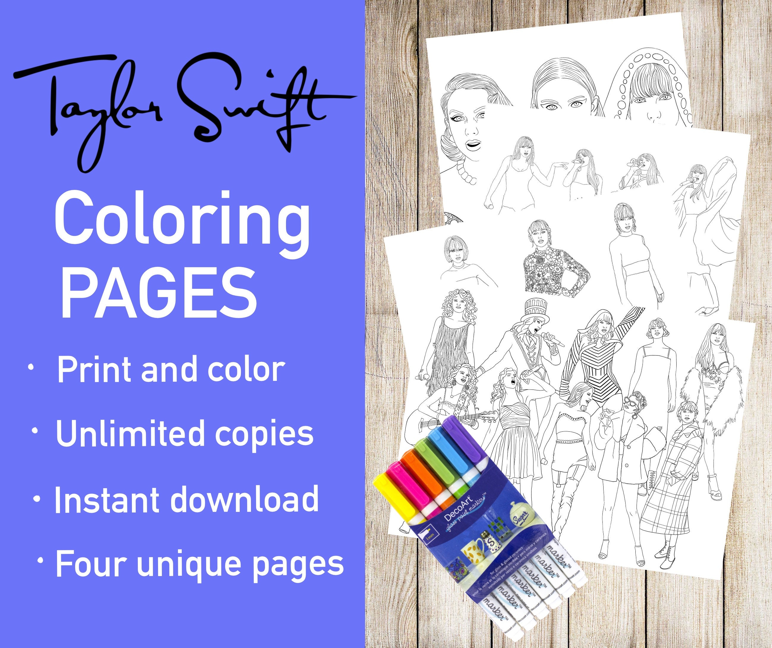 Taylor Swift Coloring Book | FOUR Downloadable Pages! - Etsy