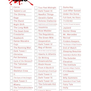 Stephen King Reading Checklist | DIGITAL DOWNLOAD - Etsy