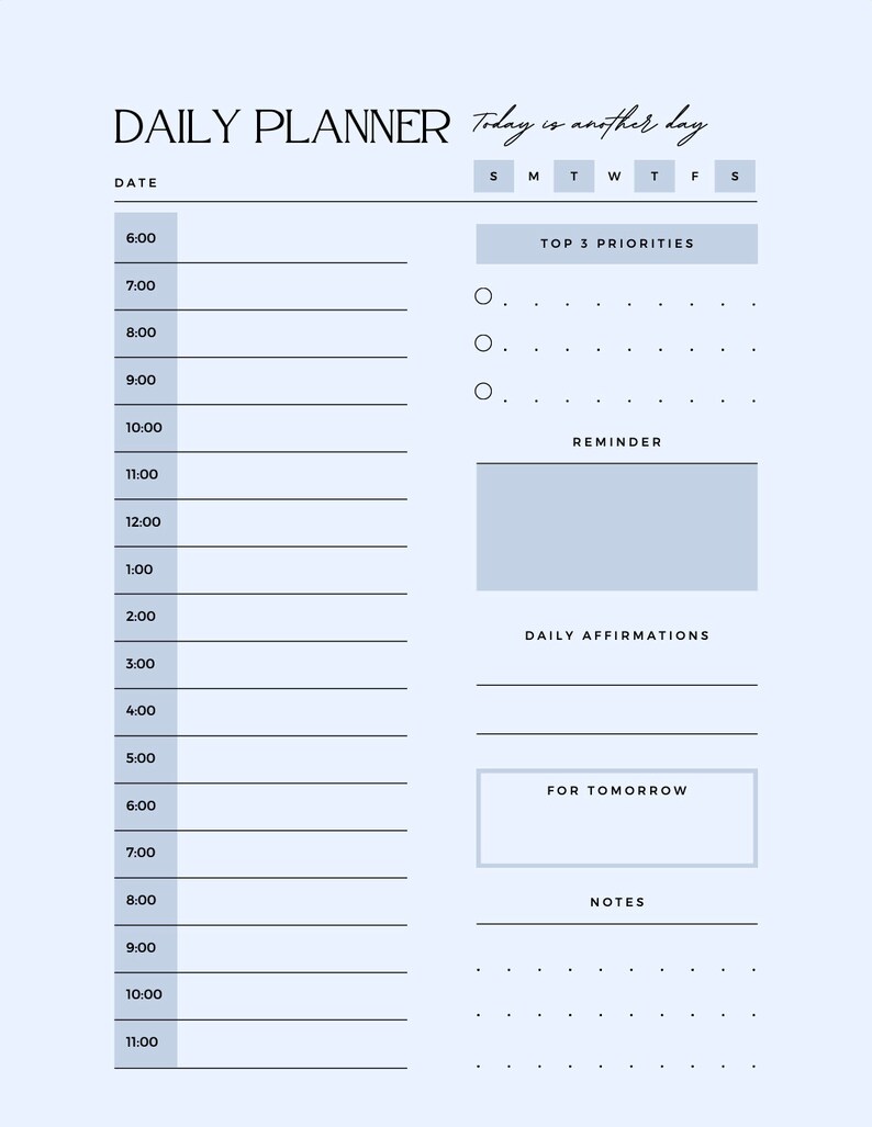 Printable Daily Planner | REUSABLE - Etsy