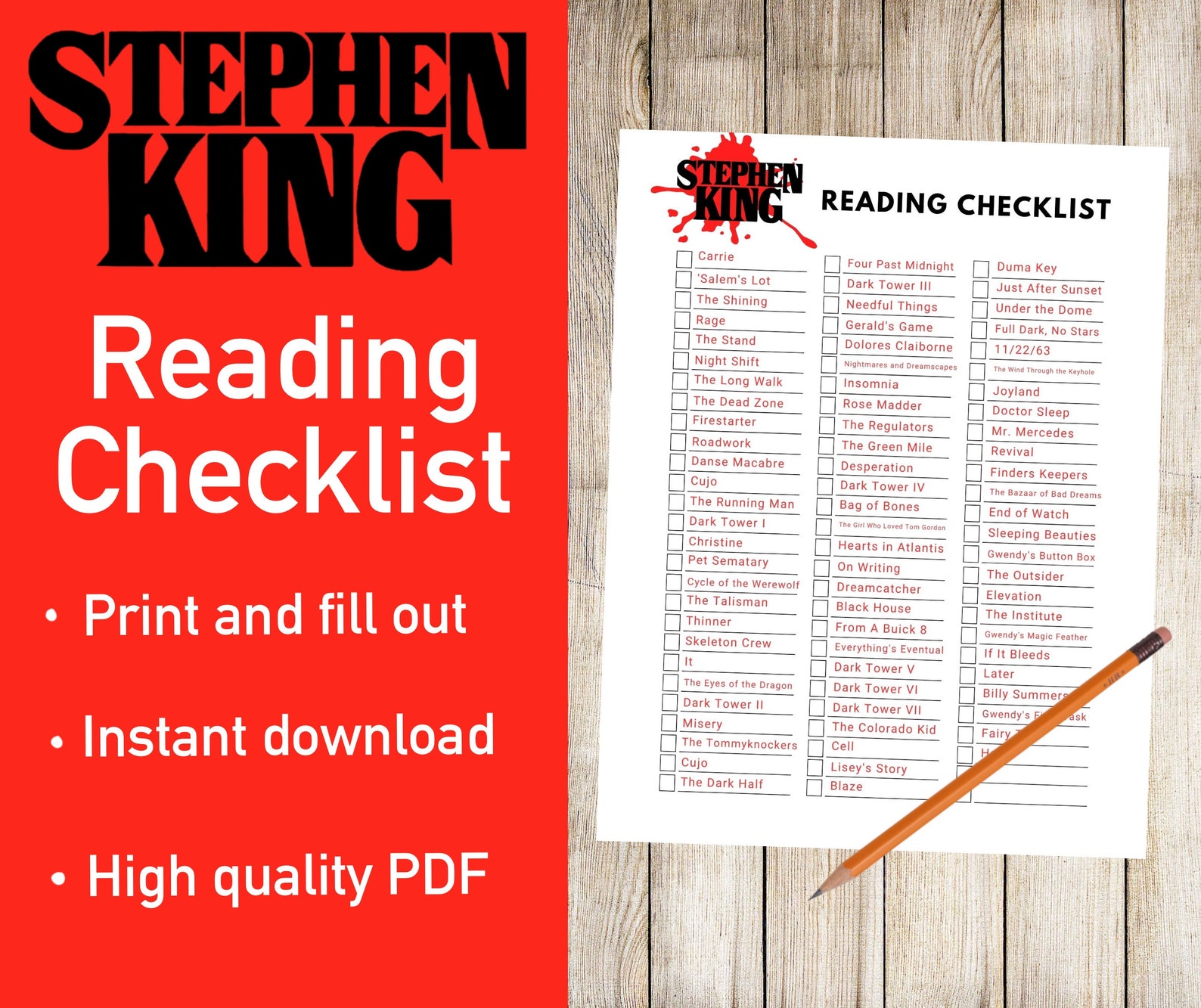 Stephen King Reading Checklist | DIGITAL DOWNLOAD - Etsy