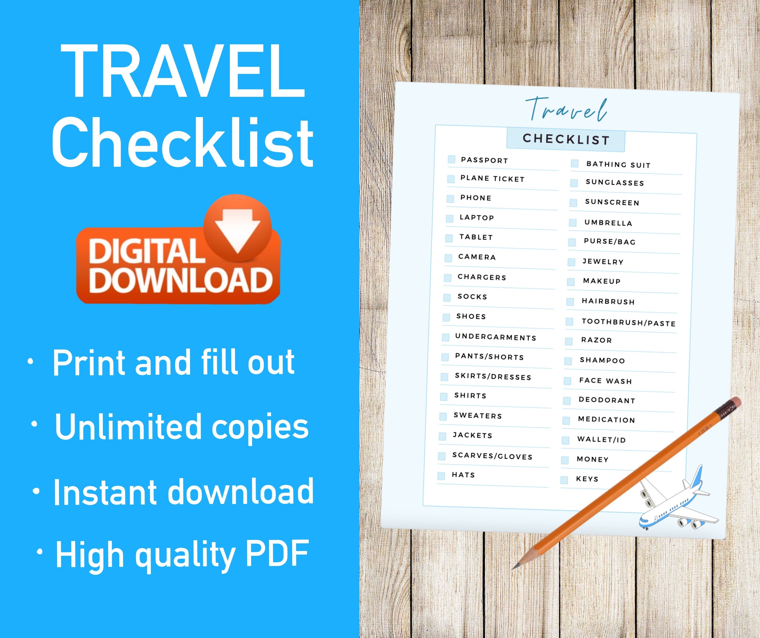 Printable Travel Checklist | REUSABLE - Etsy