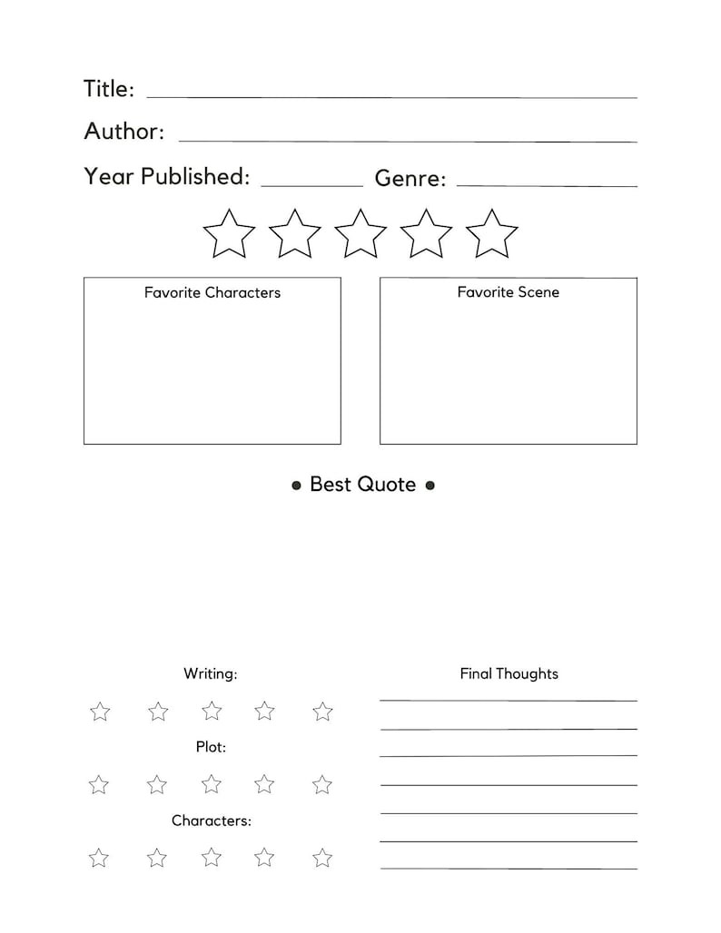 Book Review Sheet | Download + Fill Out - Etsy
