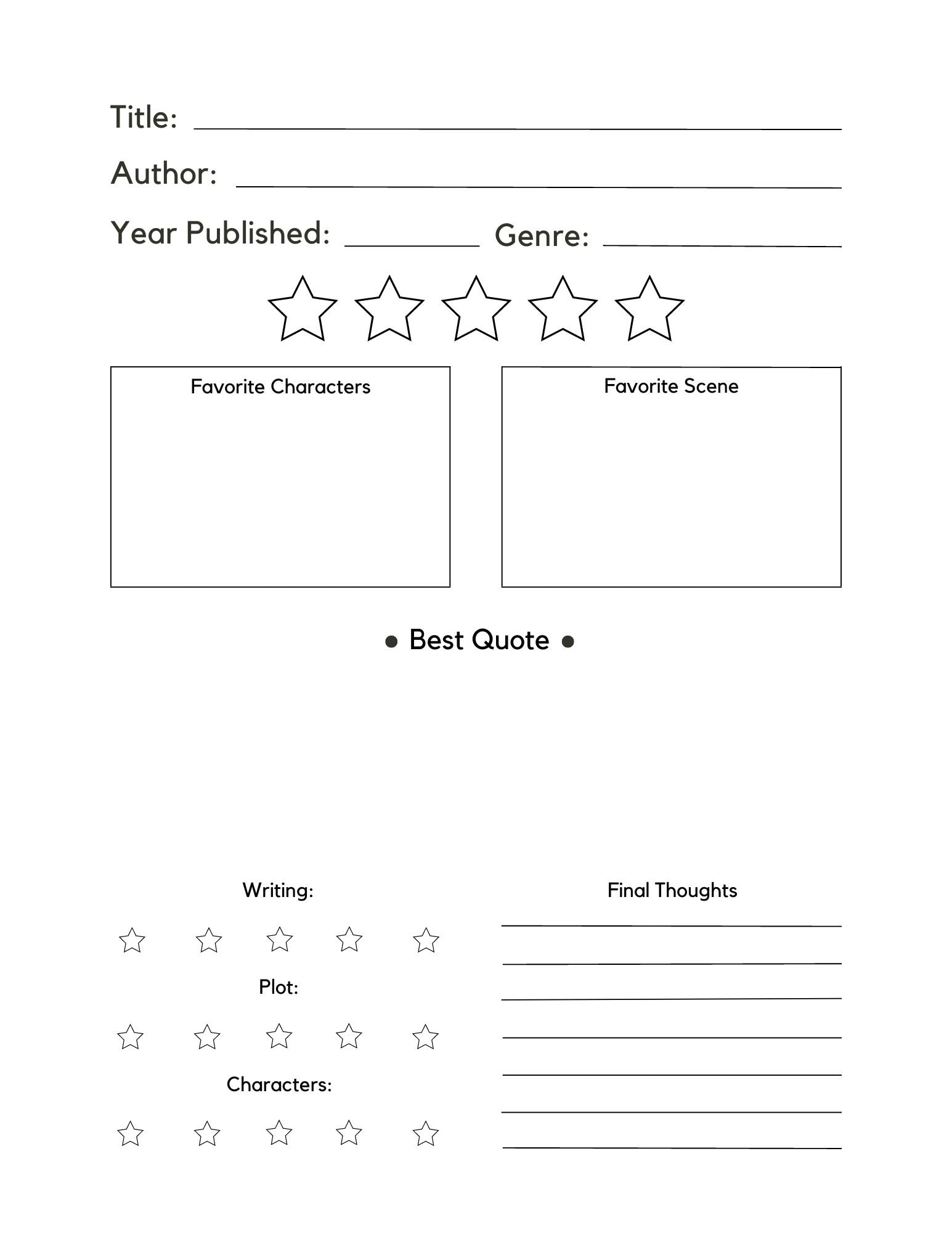 Book Review Sheet | Download + Fill Out - Etsy