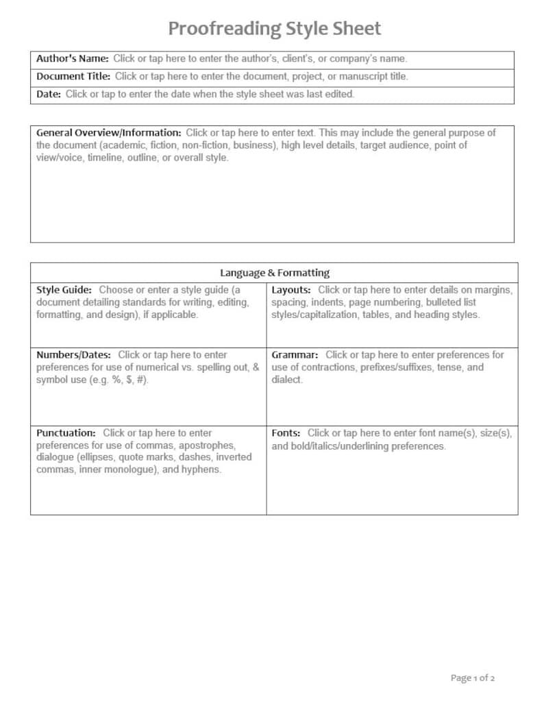 Proofreading Style Sheet - Etsy