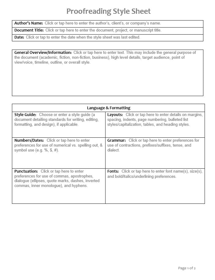 Proofreading Style Sheet - Etsy