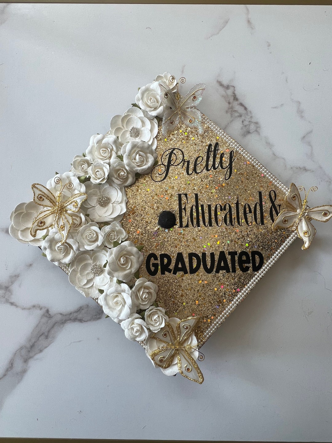 READY TO WEAR Grad Cap With Topper Pretty, Educated & Graduated Floral ...