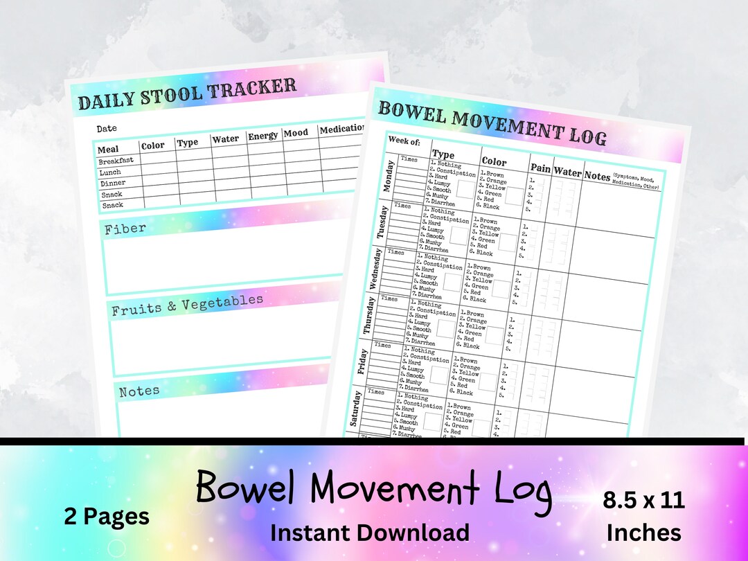 RAINBOW Printable Bowel Movement Log Weekly Stool Tracker - Etsy