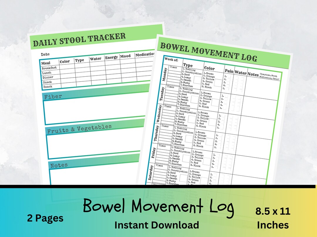 GREEN Printable Bowel Movement Log Daily Weekly Stool - Etsy