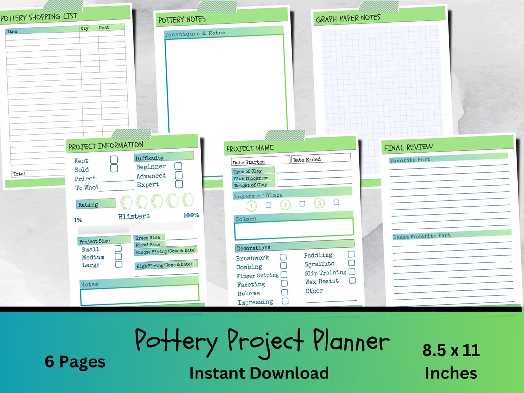 GREEN Printable Pottery Ceramic Project Planner Journal - Etsy
