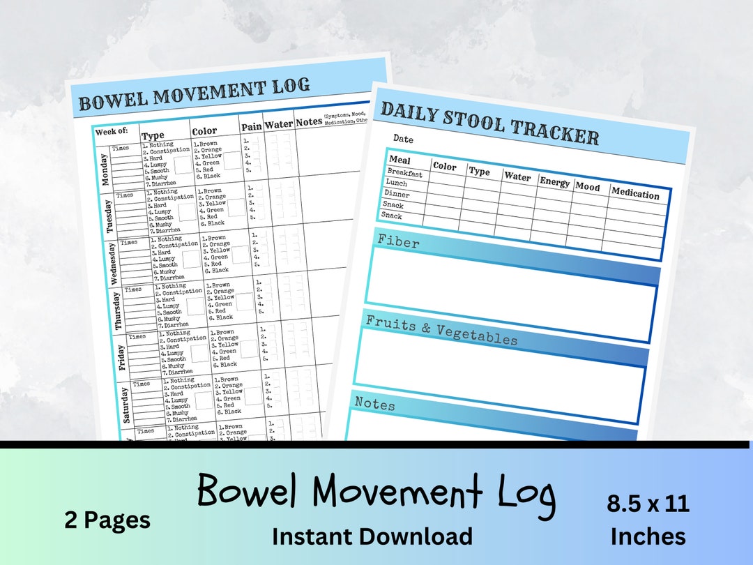 BLUE Printable Bowel Movement Log Daily Weekly Stool Tracker - Etsy