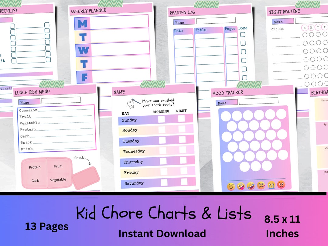 PINK Printable To-do Lists for Kids to Manage Their Daily - Etsy