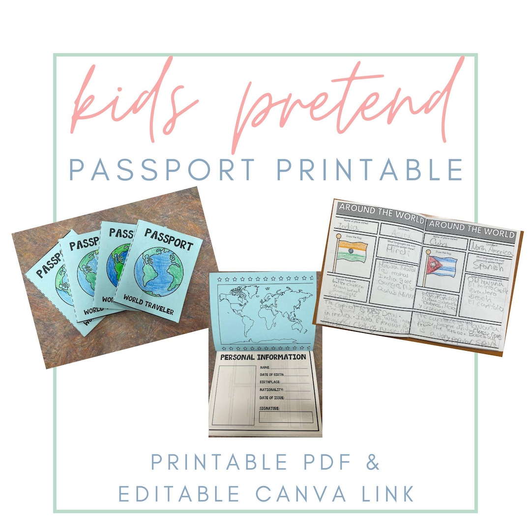 Kids Pretend Passport Activity Book | Editable Canva Template ...