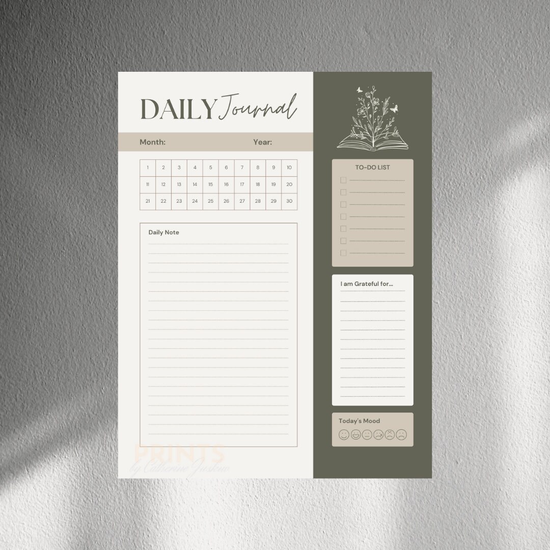 Daily Journal Entry Tracker Digital Print, Journal Printable, Digital ...