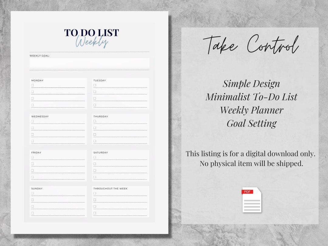 Minimalist Weekly To-do List Printable | Simple Design (PDF) - Etsy