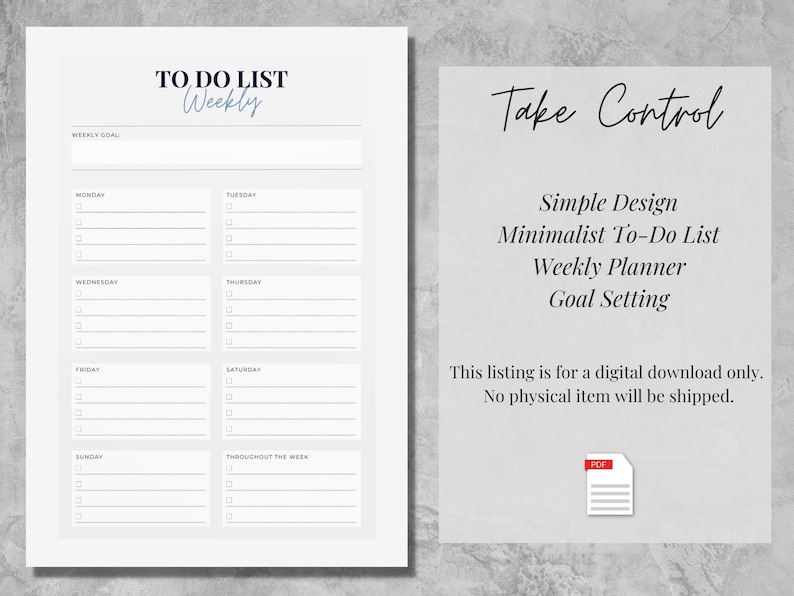 Minimalist Weekly To-do List Printable | Simple Design (PDF) - Etsy
