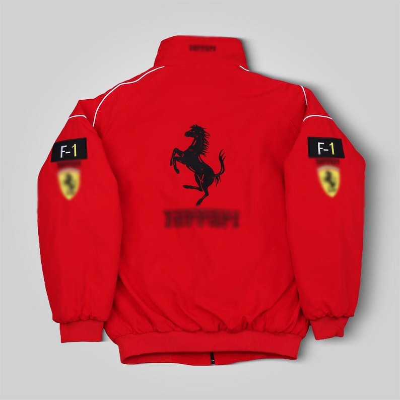 F1 Jacket Black White Red Embroidery Embroidered Bomber Vintage F1 ...