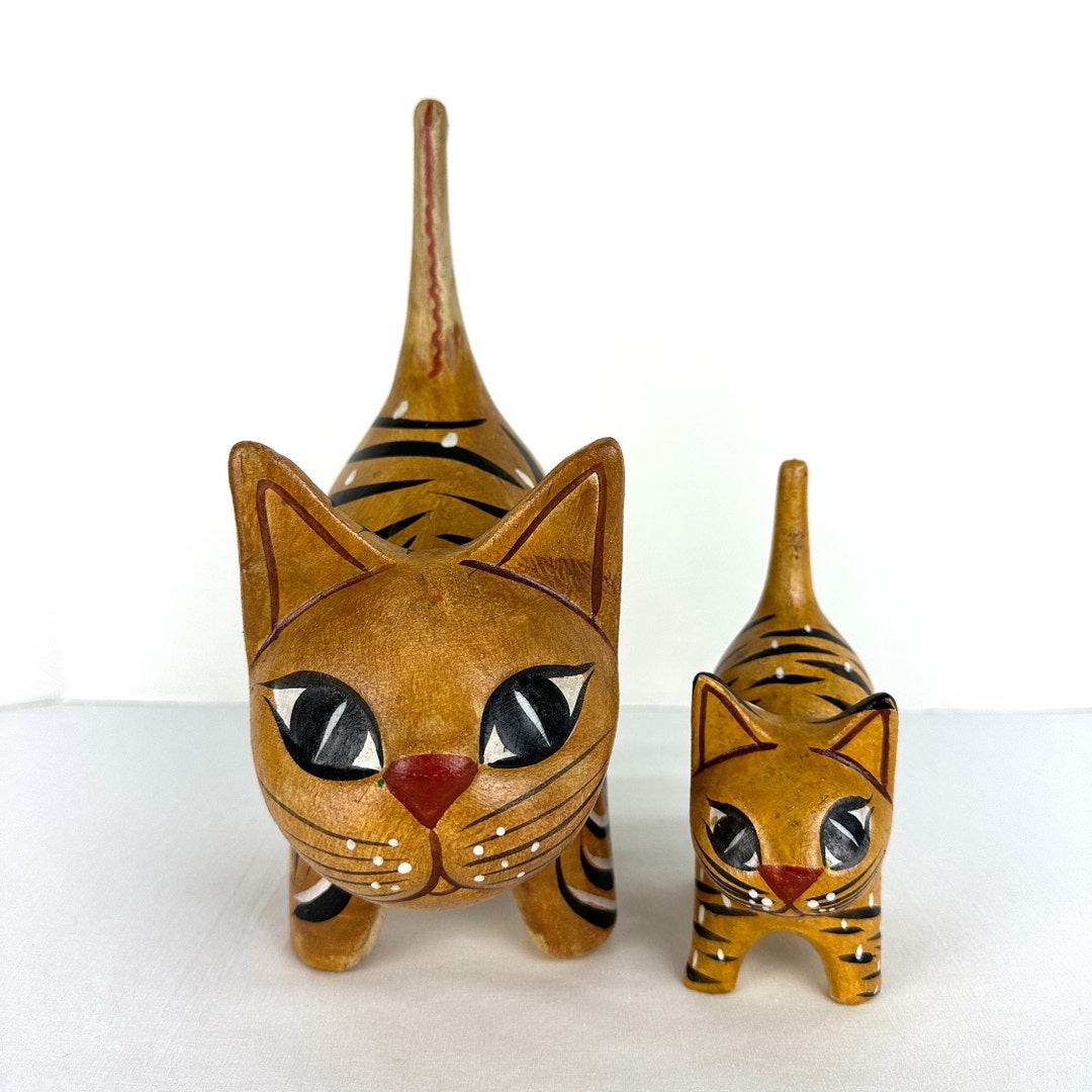 2 Handmade and Hand Painted Folk Art Cats - Etsy